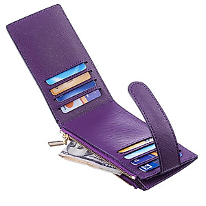 Chelmon Women's RFID Slim Card Holder Wallet: Thin Bifold with Multi-Card Case & Zipper Coin Pocket Purse (Deep Purple)
