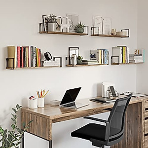 Wallniture Avila 24" Floating Shelves for Wall, Kitchen Organization & Office Shelves, Bookshelf for Living Room Decor, Laundry Room Shelves Set of 5 Burnt Finish