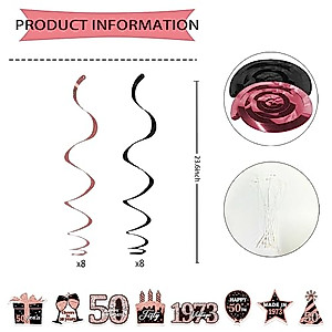 KORHONEN 50th Birthday Decorations for Women, Pink and Black 1973 Birthday Party Decorations Include Happy 50th Birthday Banner and Hanging Swirls, Happy 50th Bday Party Decor for Women