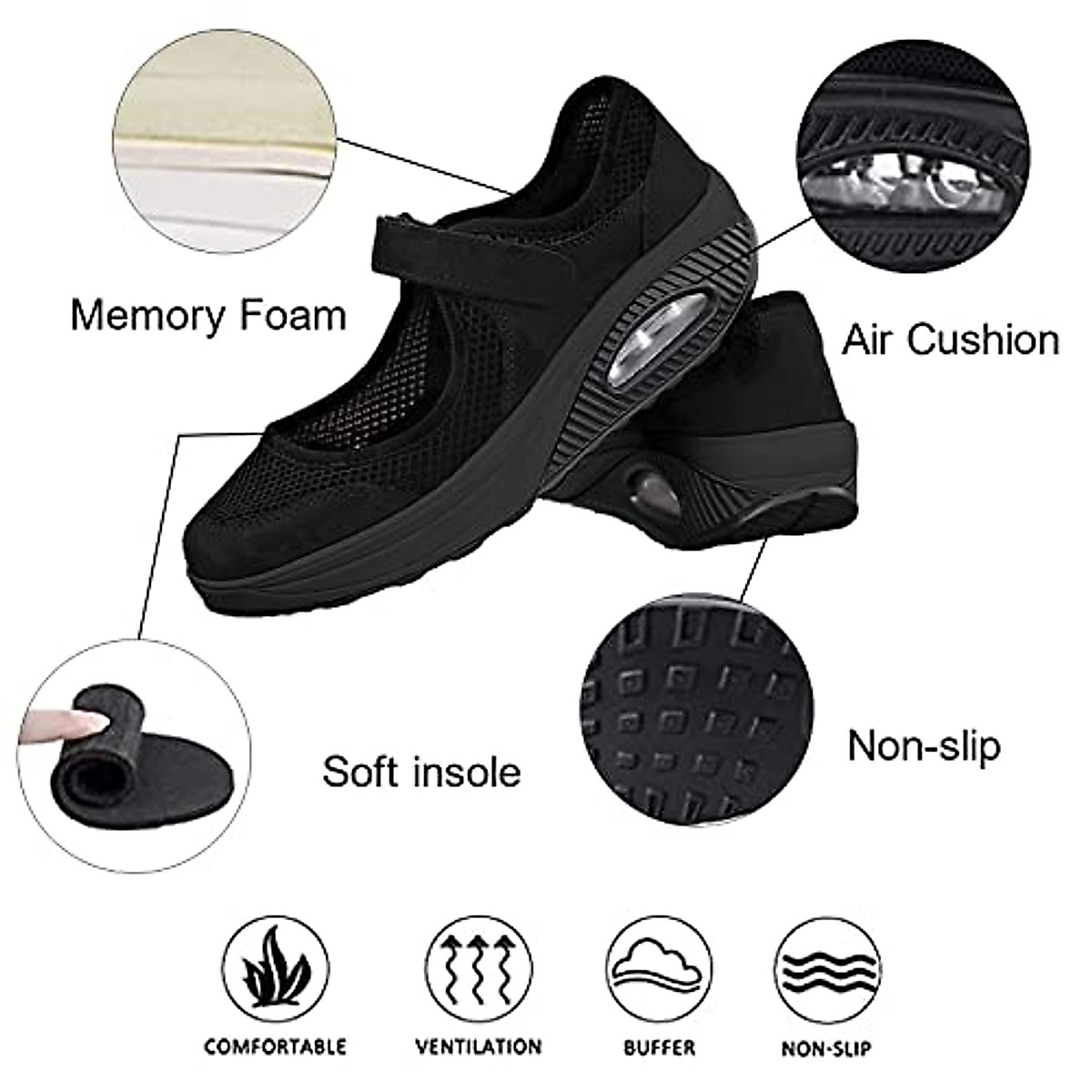 Lymeral Wide Width Sock Sneakers, Easy On and Off, Air Cushion, Slip On, Lightweight, White, 7