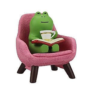 Refintural Miniature Frog Figurines - Funny Frog Sculpture for Shelf, Desk Decoration - Frog Desk Accessories - Perfect Cute Frog Gift for Frog Lovers(Pink Sofa)