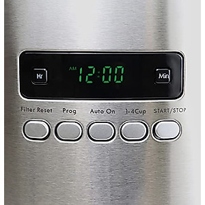 Kenmore Aroma Control 12-Cup Programmable Coffee Maker, Stainless Steel Drip Coffee Machine, Glass Carafe, Reusable Filter, Timer, Digital Display, Charcoal Water Filter, Regular or Bold
