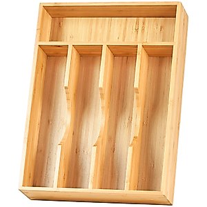 Umilife Bamboo Kitchen Drawer Organizer, 9 Inch Silverware Utensils Tray Holder for Small Drawer, Wood Caddy for Flatware Cutlery Knives