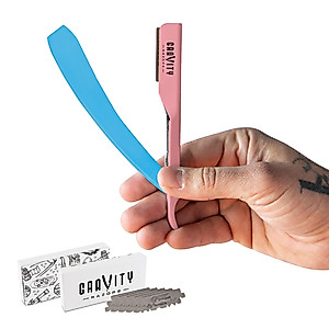 Professional Straight Razor Bundle - Stainless Steel Straight Edge Razor with 20 Gravity Premium Blades (Spun Sugar, The Reaper)