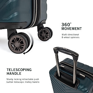 Kenneth Cole REACTION Madison Square Lightweight Hardside Chevron Expandable Spinner Luggage, Emerald, 20-Inch Carry On