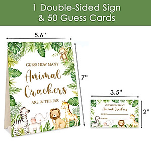 Safari Jungle Guessing Game Cards, Guess How Many Animal Crackers Guessing Game, 50 Cards and Matching Sign, Safari Animal Baby Shower Game