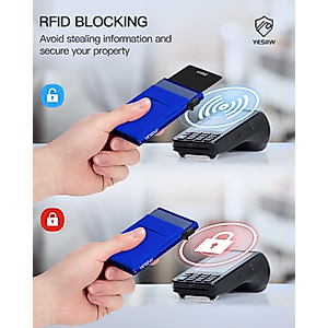 YESIIW Pop up Credit Card Holder RFID Blocking with Money Pocket Minimalist Business Card Wallet for Men Slim Aluminum Metal Bank Card Case for Cards and Notes and Coins Royal Blue