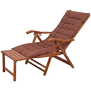 Lounge Chair, Lightweight Lounge Chairs Folding Reclining Garden Deck Chair Sun Lounger Zero Chair Bamboo Backrest Beach Chairs Sun Bed Recliner with Brown Padded Adjustable Footrest Max.200kg