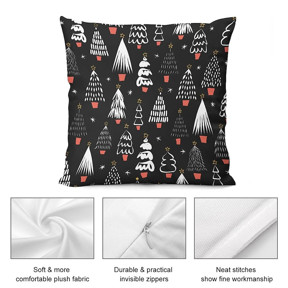 Meaudiwes Throw Pillow Cover Christmas Decorations Trees Black and White Home Decor, 24 x 24 Inches Soft Short Plush Cushion Pillowcases for Sofa Couch Bed Chair