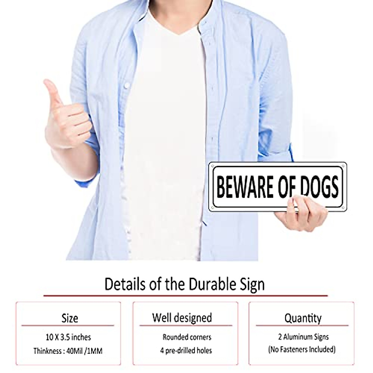 Beware of Dog Sign, (2 Pack) Metal Dog Signs for Fence, 10" x 3.5" Aluminum Dog Warning Sign Outdoor, Rust Free Dog Gate Sign, Guard Dog Sign for House