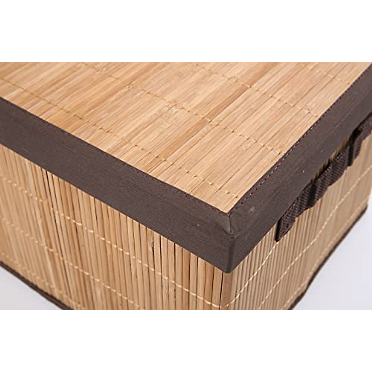 JiaLan Foldable Bamboo storage Organization box with lid, Natural basket for Living room, bedroom, office (Cuboid, Large)