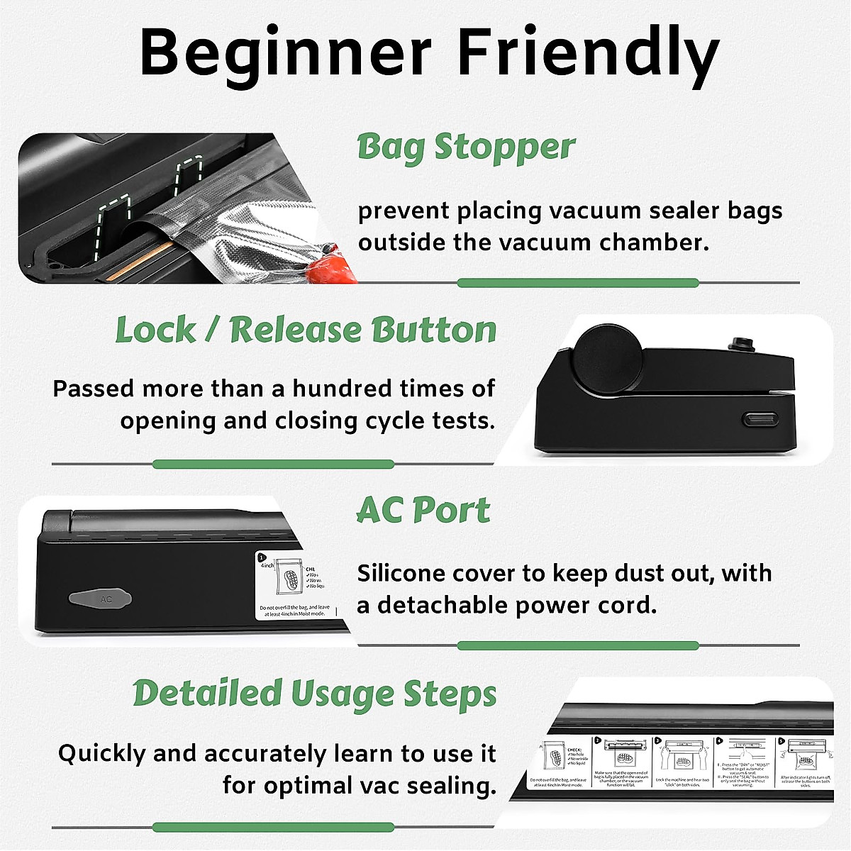 KVSK Vacuum Sealer Machine, 6-in-1 Compact Food Sealer Automatic Air Sealing System For Food Storage With Cutter and 11" x 9.8' Black Roll, One-Click Dry & Moist Vac Seal Mode