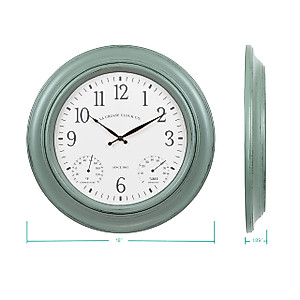 La Crosse Clock 433-3846 18 in. Indoor/Outdoor Sage Green Quartz Wall Clock with Temperature & Humidity