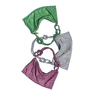 Women's Crystal Rhinestone Slouchy Shoulder Bag for Women Chic Evening Handbag Shiny Purse for Travel Vacation 2022, Rose Pink