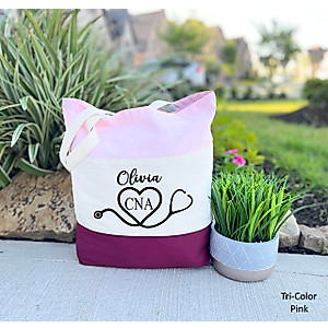 Personalized Certified Nursing Assistant CNA Tote Bag Nurse Gift CNA Gifts Gift For Nurse Nurse Bag Gift For CNA (15"L x 15"H x 3"D, Tri-Color Pink)