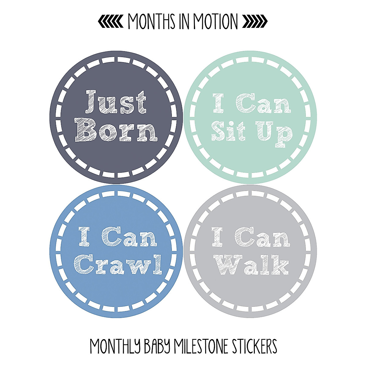 Months in Motion Baby Monthly Stickers - Baby Milestone Stickers - Newborn Boy Stickers - Month Stickers for Baby Boy - Baby Boy Stickers - Newborn Monthly Milestone Stickers (20 Count)