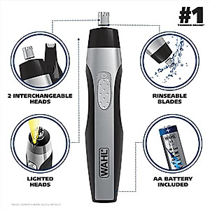 Wahl Lighted Nose, Ear, and Eyebrow Trimmer for Painless Easy to See Facial Hair Trimmer for Men & Women Battery Included. – Model 3023283