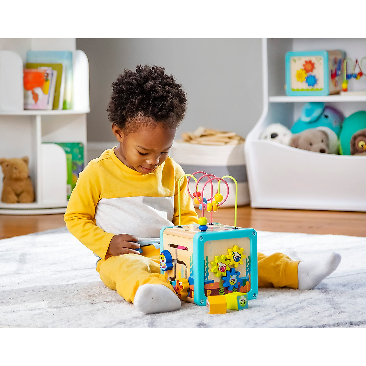 Pidoko Kids Baby Shark Toys - Wooden Activity Cube for Toddlers 1-3 | Baby Activity Cube, Bead Maze, Shape Sorter Blocks - First 1st Birthday Gift for Boys Girls - Wooden Toys for 1 Year Old Gifts