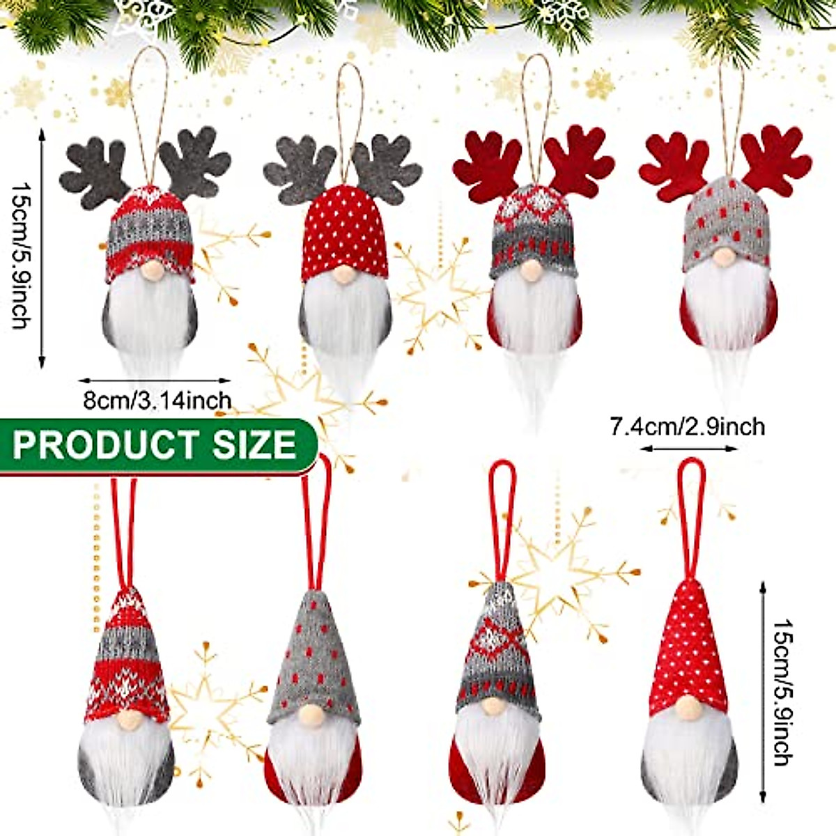 Christmas Tree Hanging Gnomes Elf Gnome Plush Christmas Ornaments Elk Swedish Handmade Gnome Decor Mini Halloween Gnomes Scandinavian Santa Holiday Decoration for Walls Stairs Windows(8 Pieces)