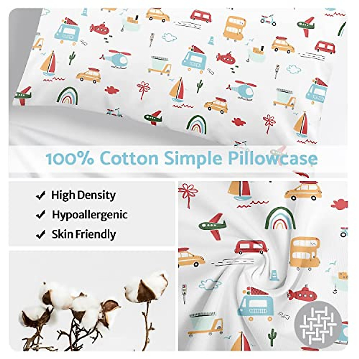Toddler Pillow 13x18 Toddler Pillows for Sleeping with 100% Soft Breathable Cotton Pillowcase Hypoallergenic Machine Washable Small Kids Pillow Perfect for Toddler Bed, Daycare, Travel - Transport