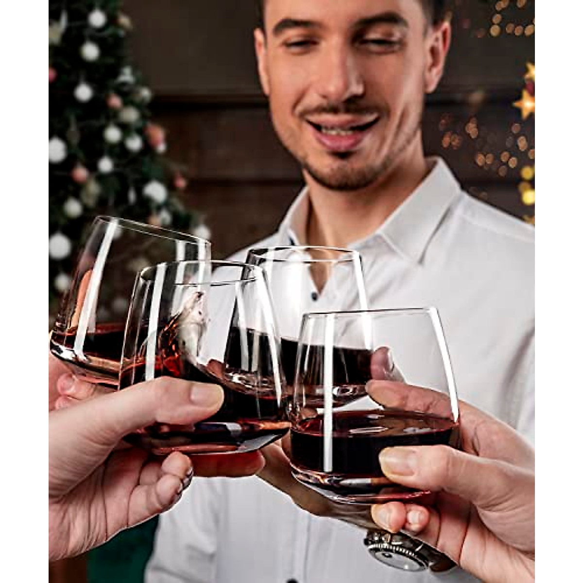 Stemless Wine Glasses Set of 4-13.5oz，Hand Blown Crystal Red White Wine Glasses - Unique gifts for him/her for wedding, birthday, Christmas, father's day, anniversary - clear.
