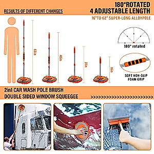 PXVDYQ 19pcs Car Wash Kit,62" Car Wash Brush Mop with Long Handle,Car Cleaning Kit,Car Detailing Brush Set,Car Wash Bucket with Dirt Trap, Complete Car Cleaning Supplies,Orange