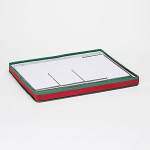 Household Essentials Stemware Storage Box with Lid and Handles | Champagne Glasses | Red Canvas with Green Trim