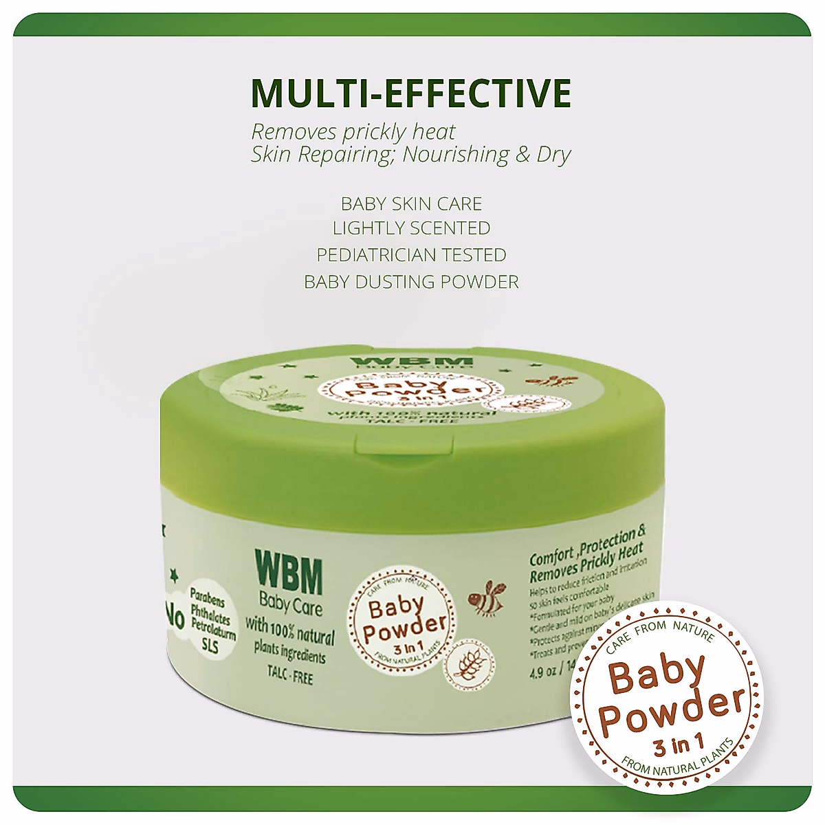 WBM Care Baby Powder Talc Free, specifically Designed for Baby's Delicate Skin, Unscented Baby Powder-140g