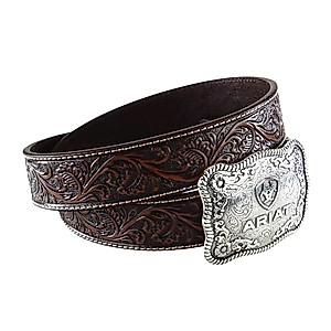 Ariat Men's Straight Floral Buckle, Black/Tan, 46