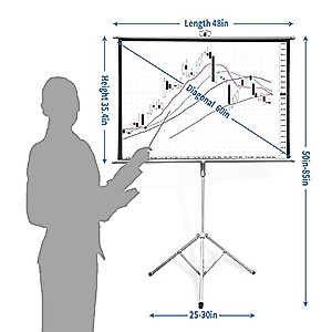 TRMESIA Projector Screen with Stand 60inch Portable Movie Screen for Projector Foldable Tripod Pull Down Projection Screen 4:3 Video Screen Retractable Stand Carry Bag Indoor Outdoor Yard Movie Night