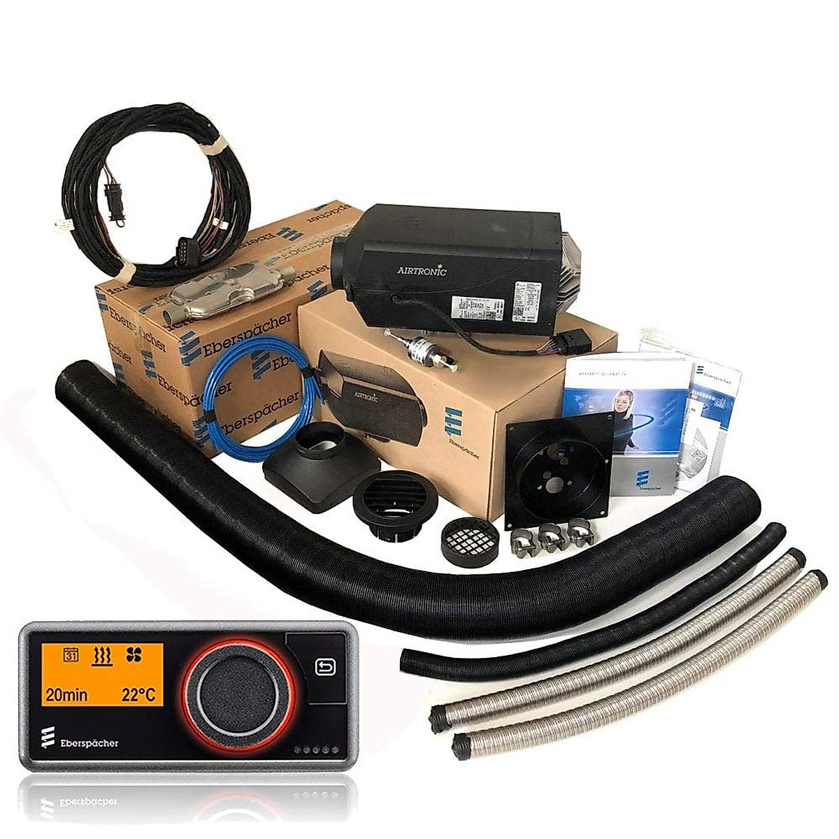 Eberspacher Espar Airtronic S2 D2 L 12V 2.2kW 7500BTU with EasyStart PRO 7 Day Timer with Fault Display and Automatic Altitude Adjustment includes RV Muffler Silencer and Floor Mounting Plate