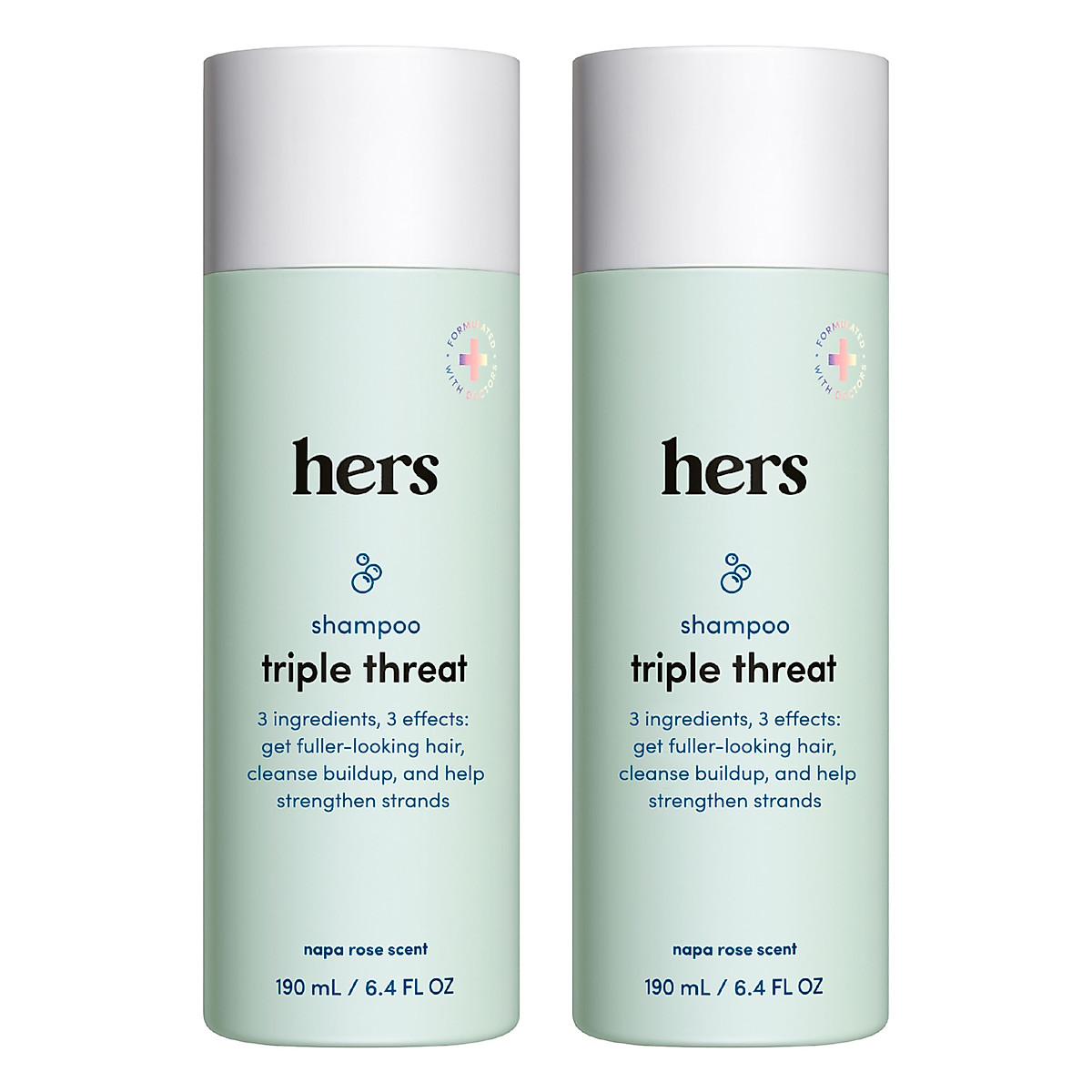 hers Triple Threat Shampoo 2 Pack - Thickening Shampoo for Women with Biotin, Saw Palmetto, Pumpkin Seed Oil - Reduces Shedding - Light Rose Scent - 2 Pack, 6.4oz