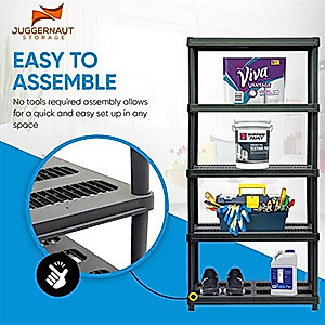 Juggernaut Storage RS3618-5BLKAMZ 36"W x 18"D x 72"H 5-Shelf Resin Shelving, 600 lb Capacity Black