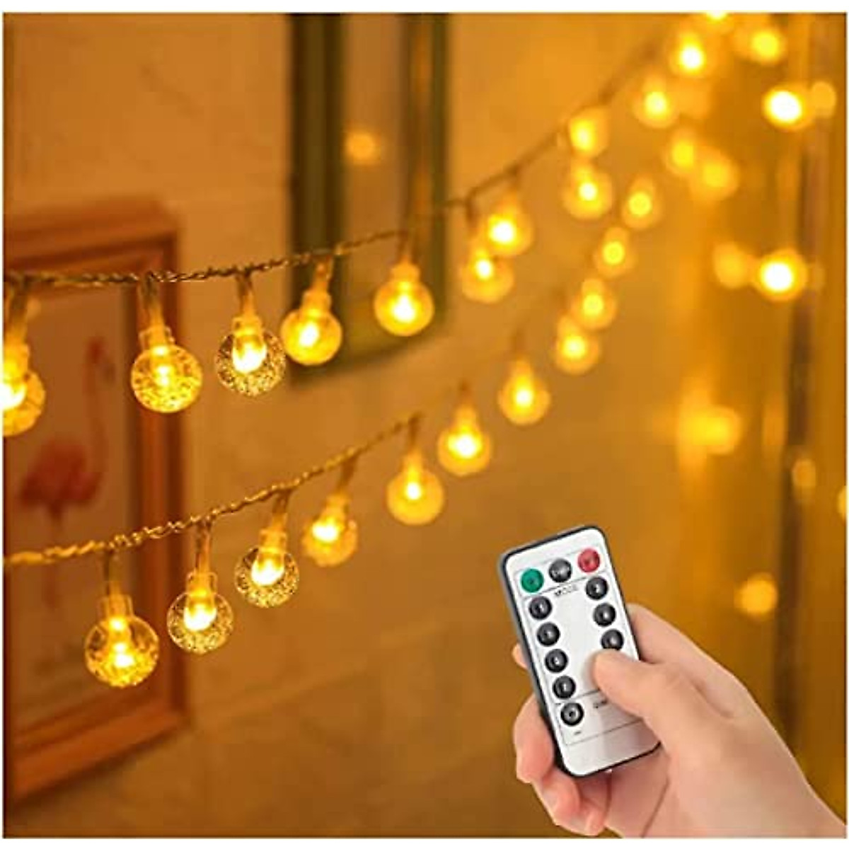 koopower 15ft String Lights 30 Crystal Ball LED Plug in with Remote (Timer, 8 Modes, Dim+-) for Garden Patio Yard Home Christmas Parties Wedding (Warm White)