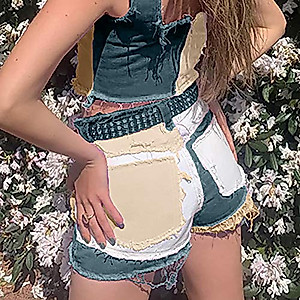 Shorts for Women, Women's Pocket Splicing Jeans Denim Pants Female Hole Bottom Casual Shorts(Green, XL)