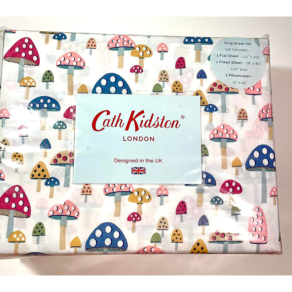 London Home Luxury Collection 4 Piece 200tc Rose Flora Sheet Set 100% Cotton Percale Crisp & Cool, Lightweight Bedding (Blue Mushrooms, King (U.S. Standard))