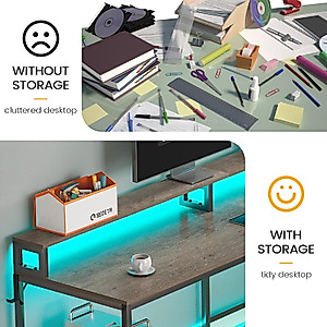 SEDETA L Shaped Desk, 66" Home Office Desk with File Drawer and Power Outlet, Corner Computer Desk with Monitor Shelf, Printer Storage Shelves, Gaming Desk with Led Lights, Two Person Desk, Walnut