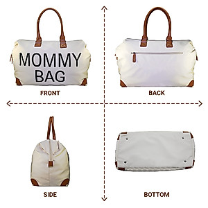 Diaper Bag Tote Set 4 items IMPROVED X-LARGE Capacity Mommy Bag Hospital Maternity and Weekender Bags Practical and Versatile Baby and Mom Things Bags Waterproof, Cream Beige (MB-C01)