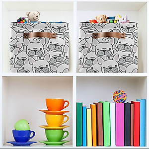 Qilmy French Bulldog Storage Basket Large Foldable Storage Box Organizer Bins with Handles for Closet Nursery Bedroom Home Office