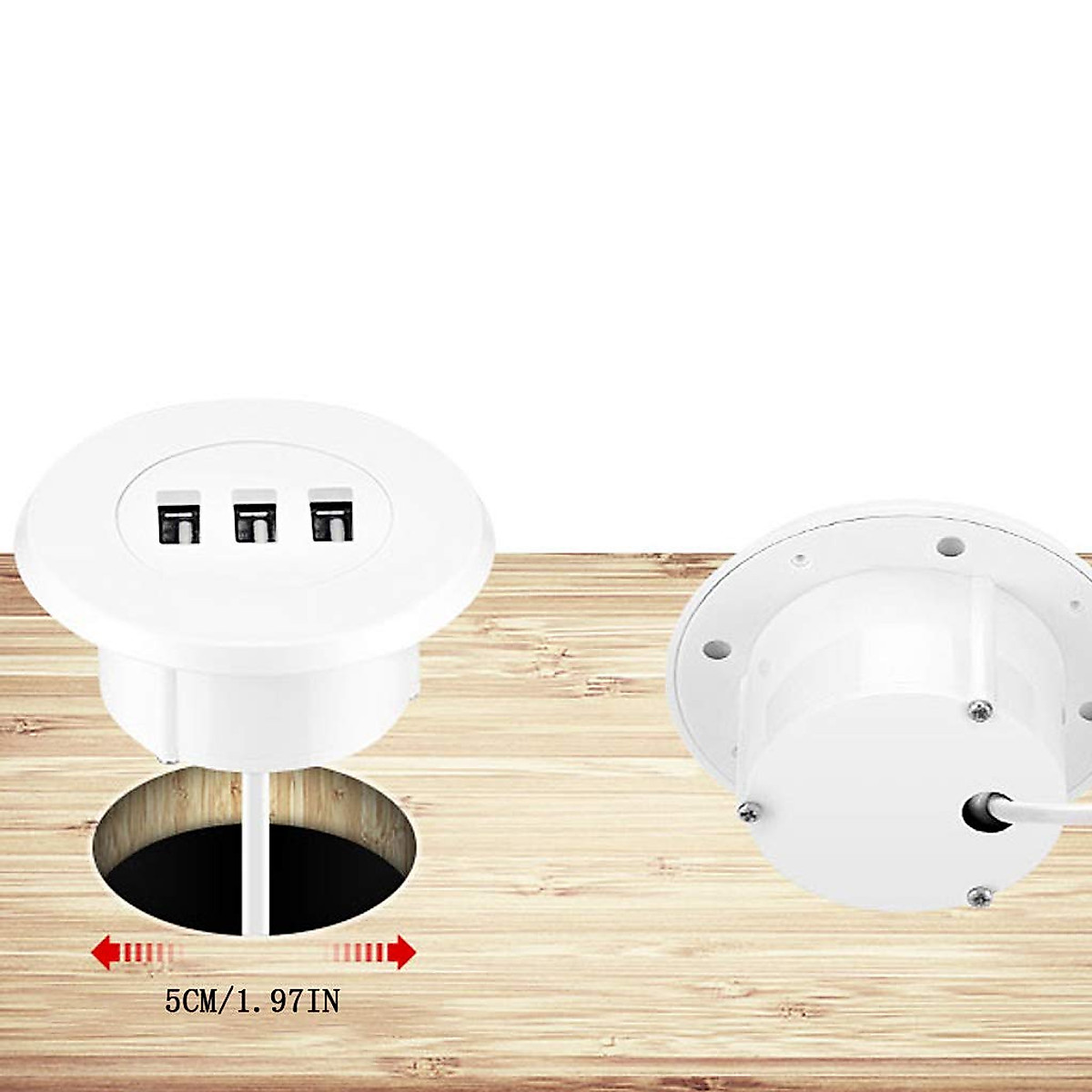 ForHe 5cm Grommet Hole in-Desk Mounting 3 Ports USB 2.0 Hub Adapter for Laptop PC Computer (160cm Cable)