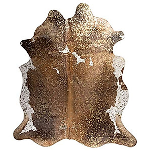 Natural Scotland Cowhide Area Rugs for Living Room and Bedroom | Handmade 100% Cow Rug with Low Pile | Shed-Resistant Home and Office Rug, Gold & Brown, 6 ft x 7 ft