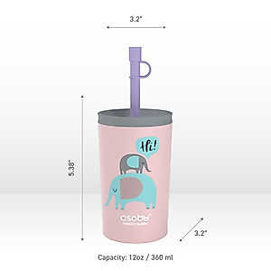asobu Stainless Steel Kids Tumbler with Flexible Straw Lid | Insulated Water Bottle | Reusable Travel Cup 12 Ounce (Pink)