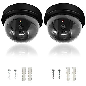 findTop Dummy Camera CCTV Surveillance System with Realistic Simulated LEDs, 2 Pack Fake Hemisphere Security Camera with 5 Pieces Warning Security Alert Sticker Decals