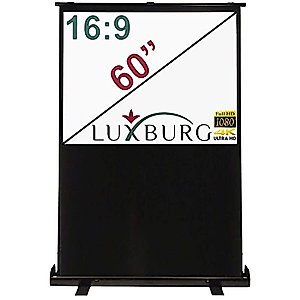 LUXBURG 60" 139x75 cm Full HD 3D Portable Freestanding Floor Pull-up Projector Projection Screen - Matt White Screen 16:9 (60"x29") with Carry case!