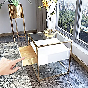 HIGOH Bedside Table Transparent Nightstand Simple Living Room Side Luxury Modern Multi-Function Storage Cabinet Bedroom Bedside Table