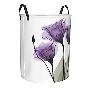 Gbuzozie 38L Round Laundry Hamper Purple Tulip Flowers Storage Basket Waterproof Coating Organizer Bin For Nursery Clothes Toys