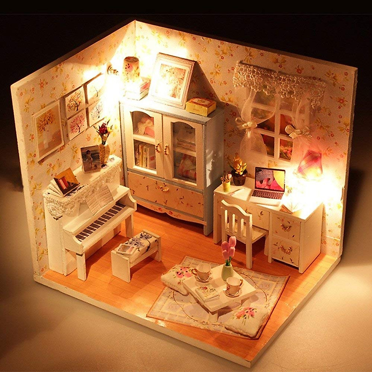 Flever Dollhouse Miniature DIY House Kit Creative Room with Furniture for Romantic Valentine's Gift-Hemiola's Room