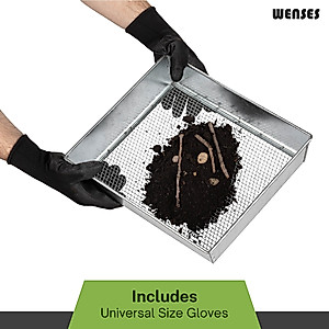 Wenses Metal Dirt Sifter, 11 x 9 Inch, Galvanized Steel with 1/4" Wire Mesh, Includes Work Gloves