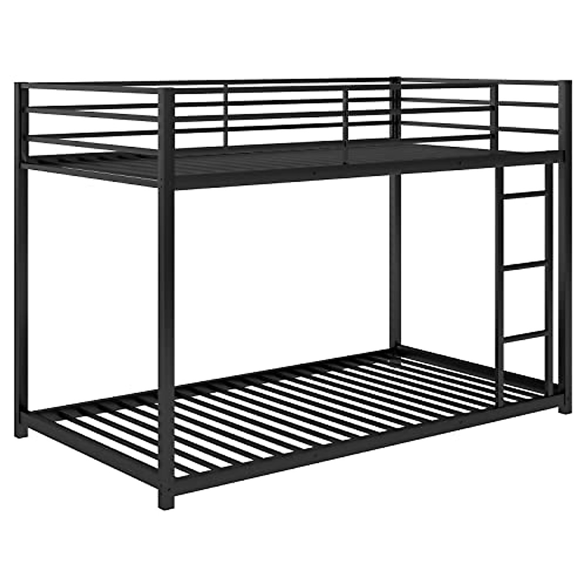 Epinki Metal Bunk Bed, Twin Over Twin, Low Bunk Bed with Ladder, Black Bed Frame, Easy Assembly