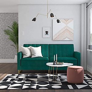 Novogratz Skylar Coil Futon, Modern Sofa Bed and Couch, Green Velvet